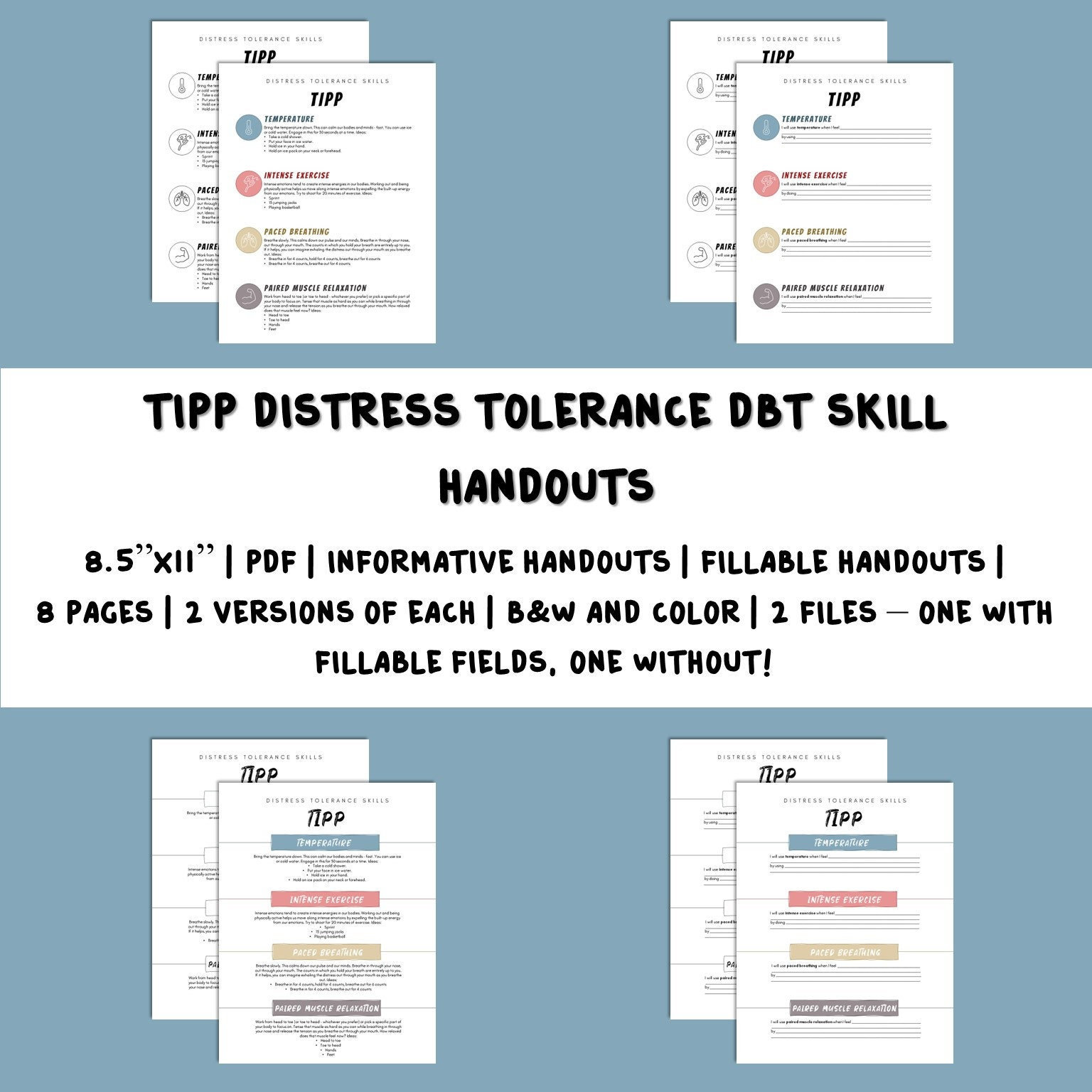 TIPP DBT Distress Tolerance Skill Handouts - Etsy