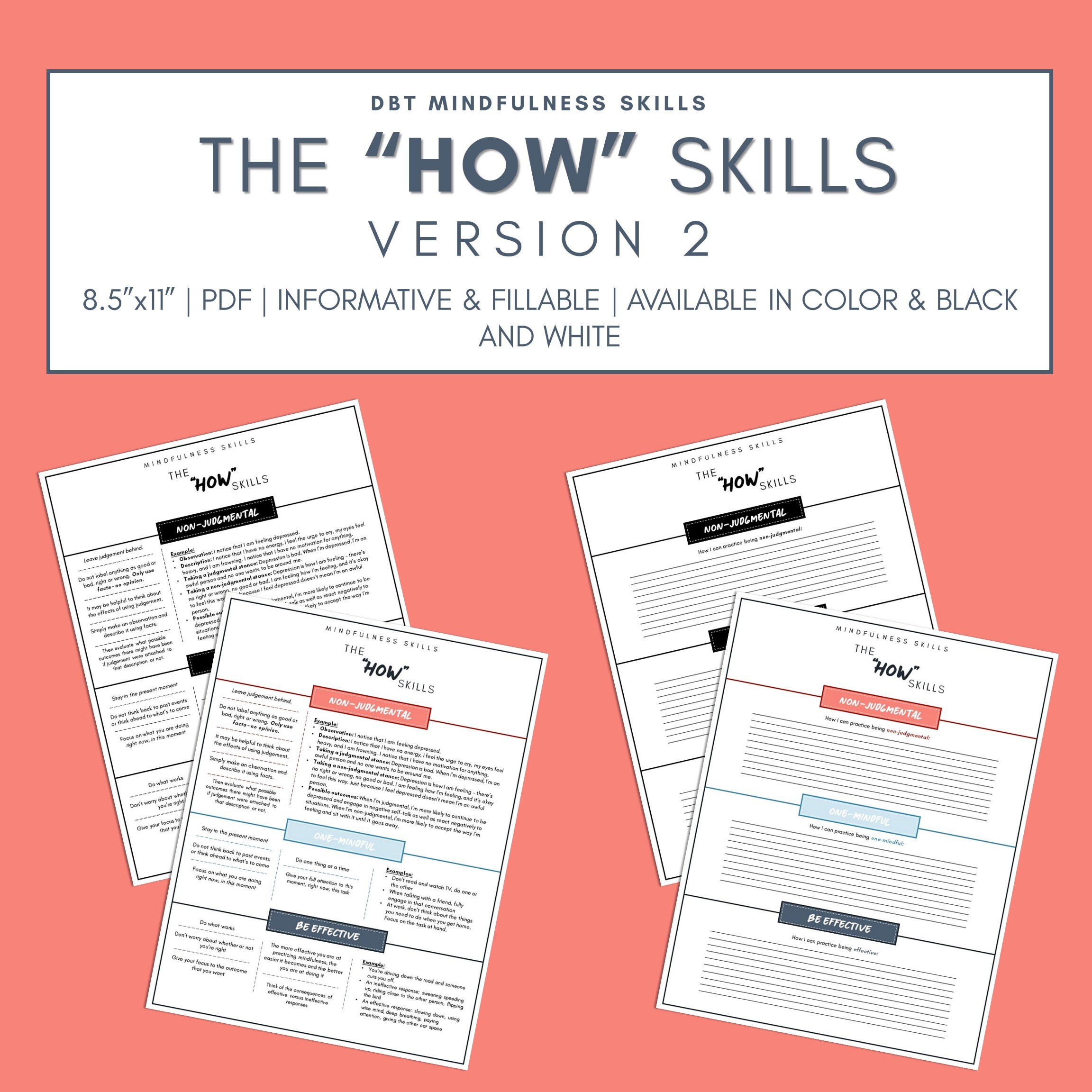 DBT Mindfulness how Skills Handouts - Etsy