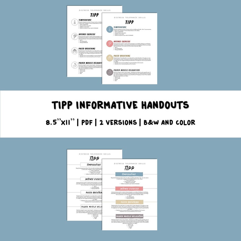 TIPP DBT Distress Tolerance Skill Handouts - Etsy