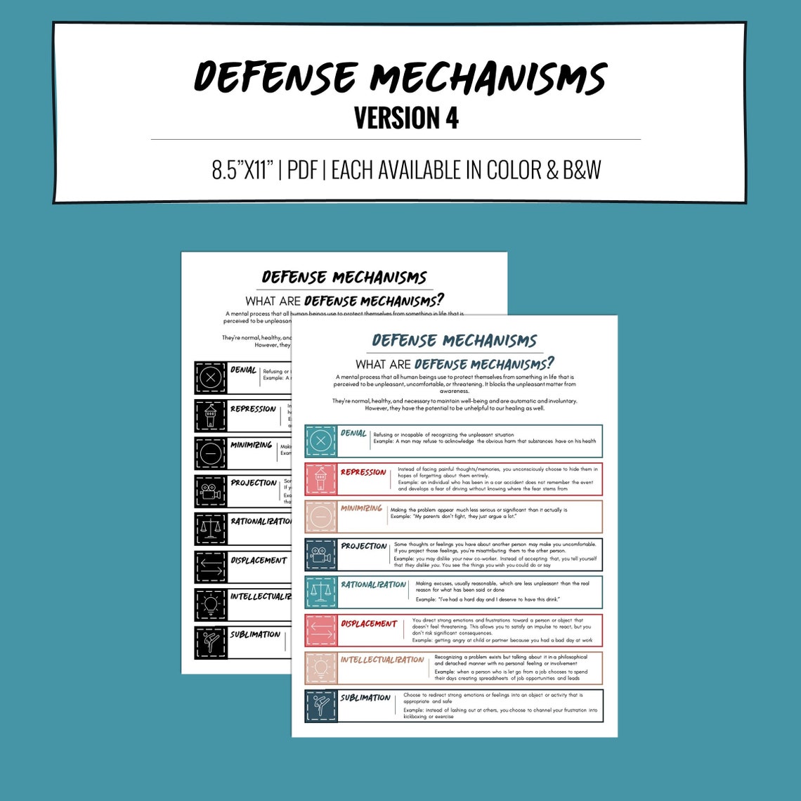 Defense Mechanisms Handouts - Etsy