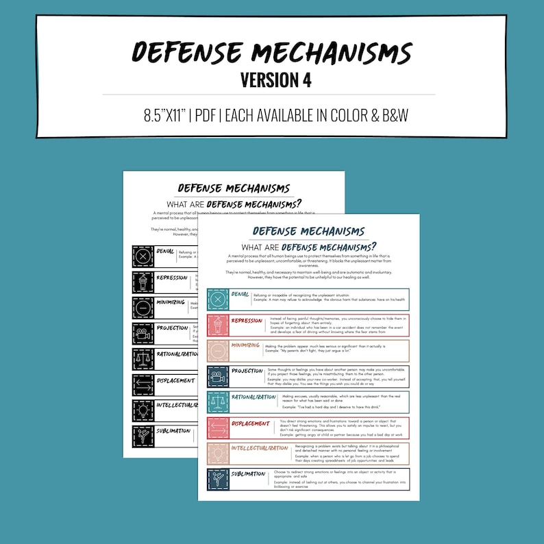Defense Mechanisms Handouts - Etsy