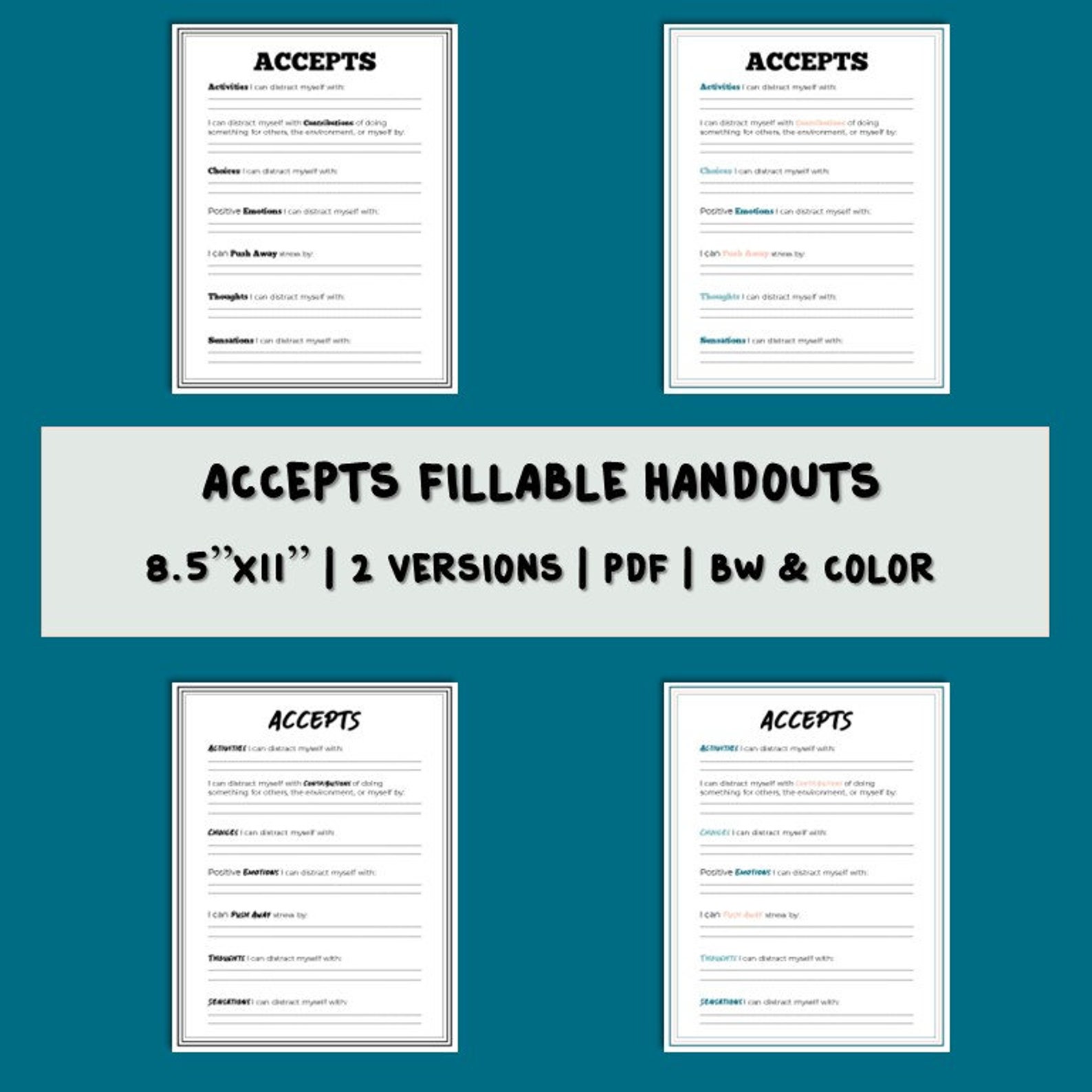 ACCEPTS Distress Tolerance DBT Skill Handout - Etsy