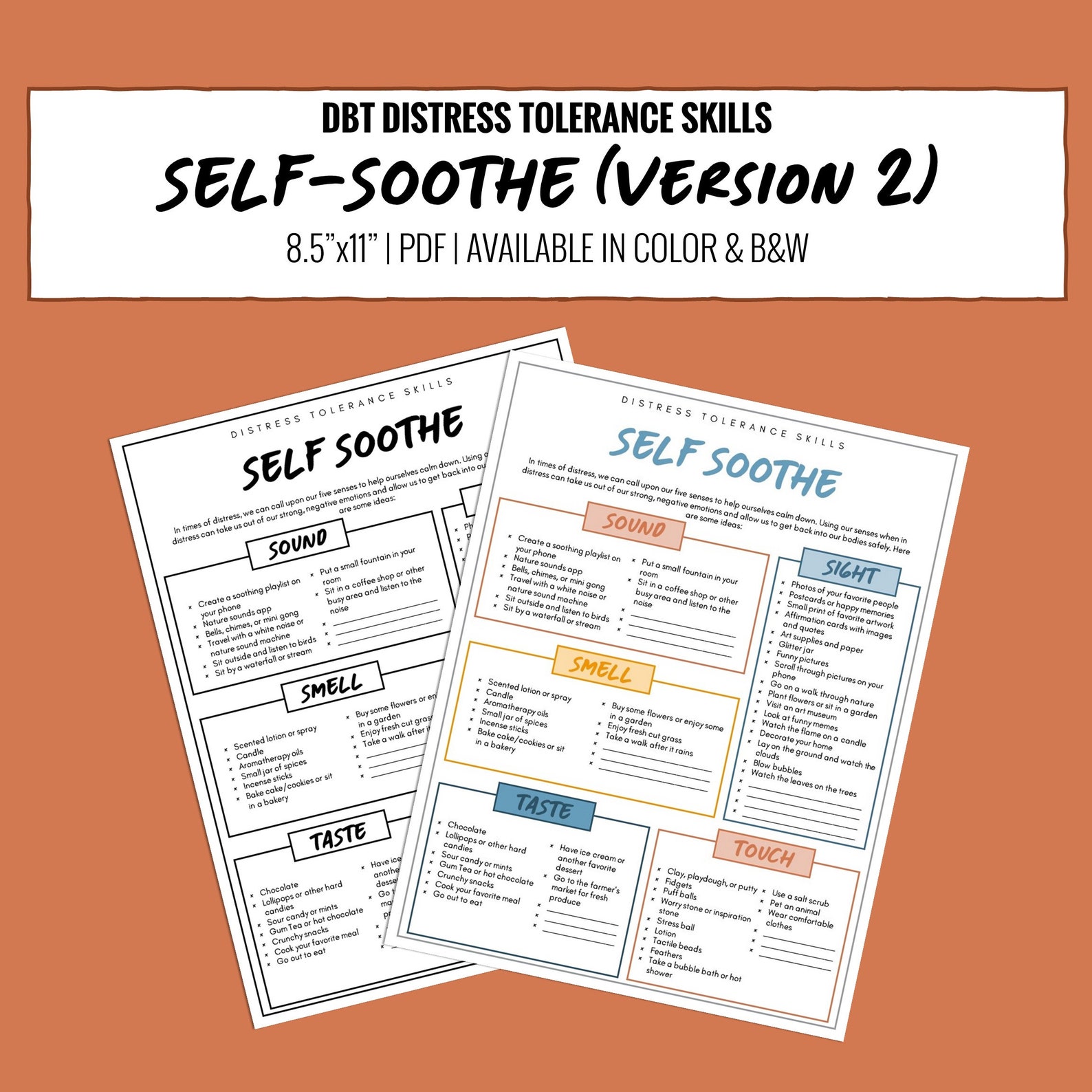 Self-soothe Distress Tolerance DBT Skill Handouts - Etsy