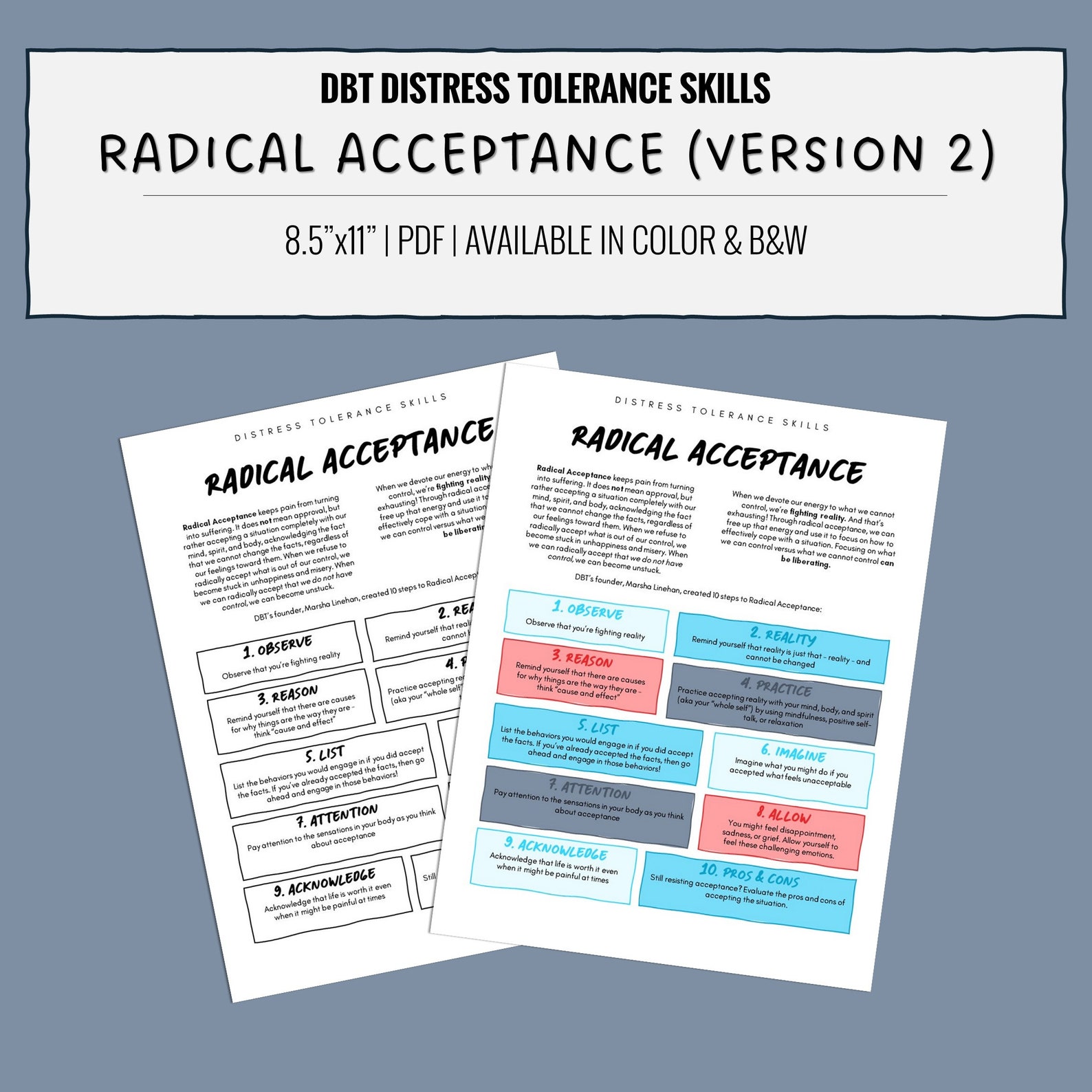 Radical Acceptance DBT Distress Tolerance Handouts - Etsy