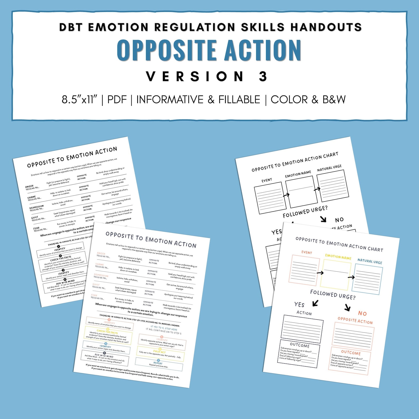 Opposite Action DBT Skill Handouts - Etsy