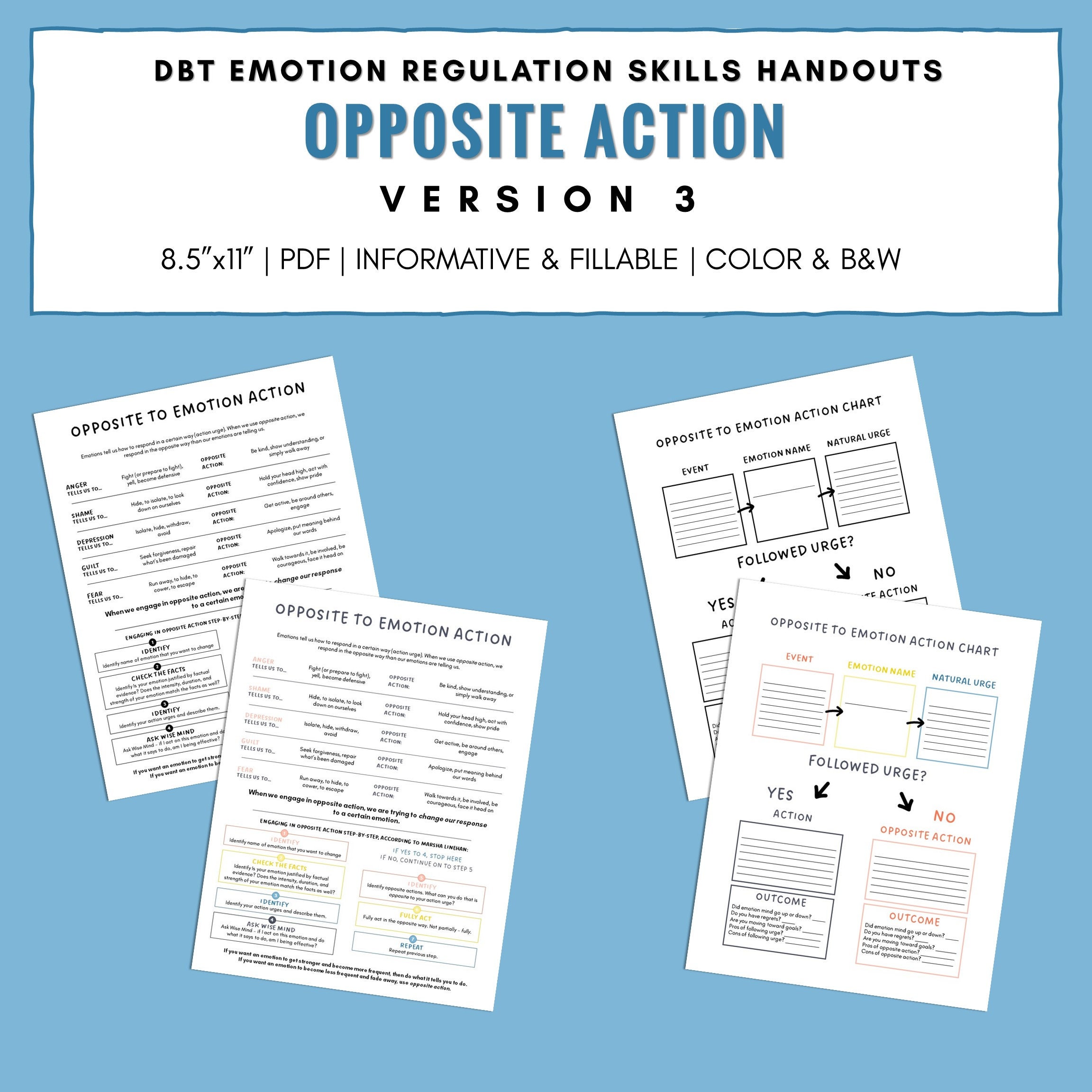 Opposite Action DBT Skill Handouts - Etsy