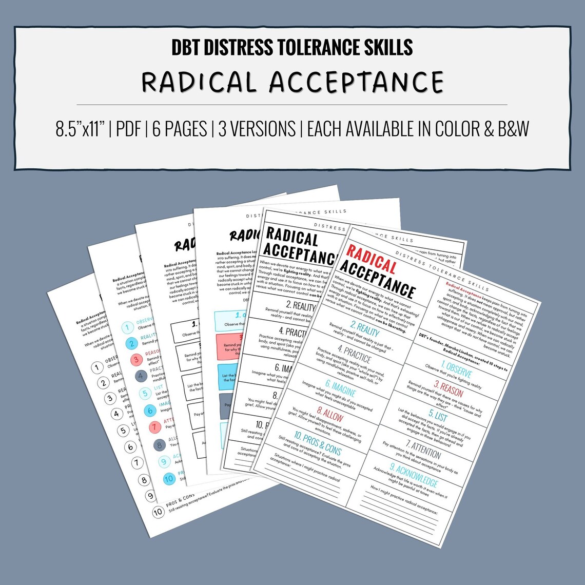 Radical Acceptance DBT Distress Tolerance Handouts - Etsy