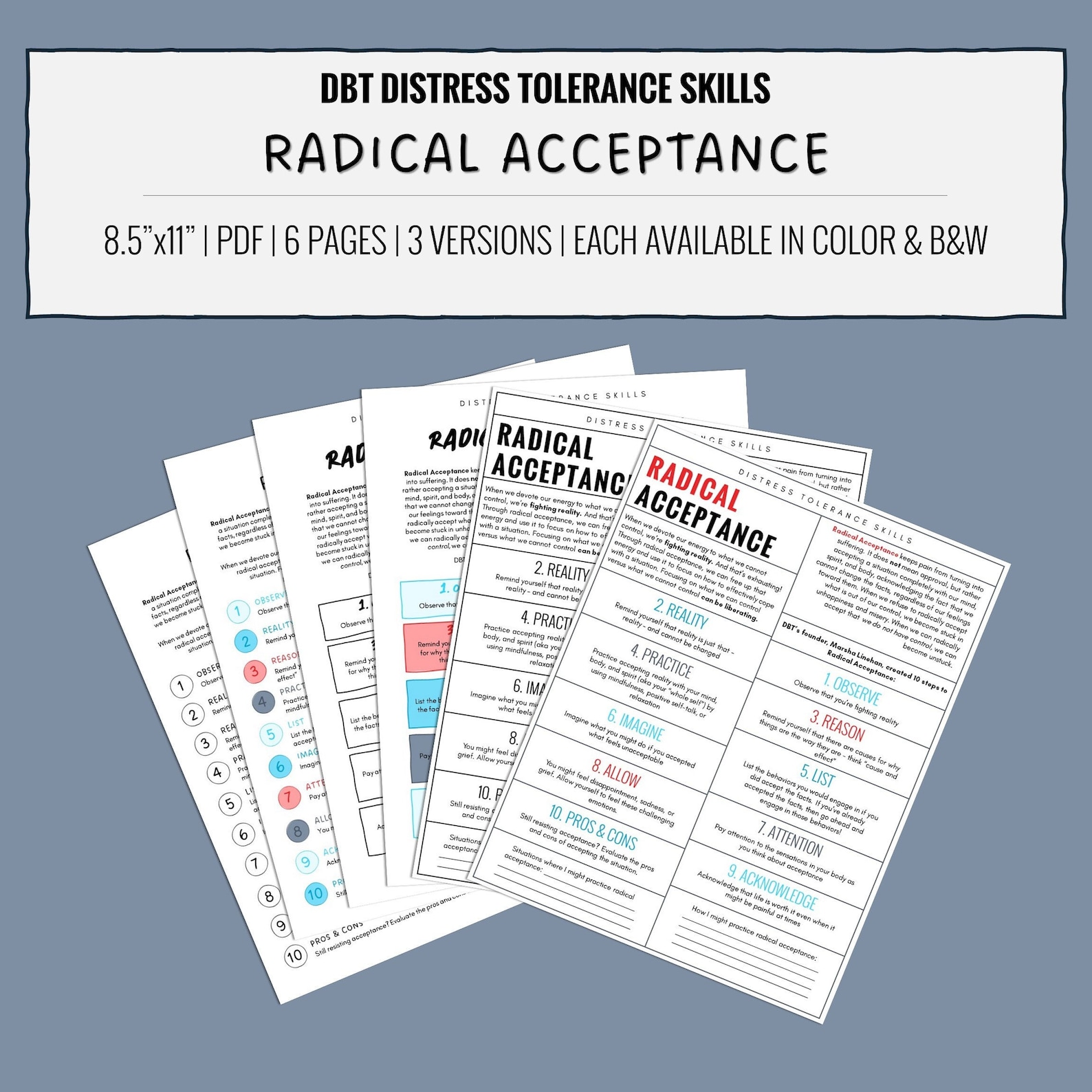 Radical Acceptance DBT Distress Tolerance Handouts - Etsy