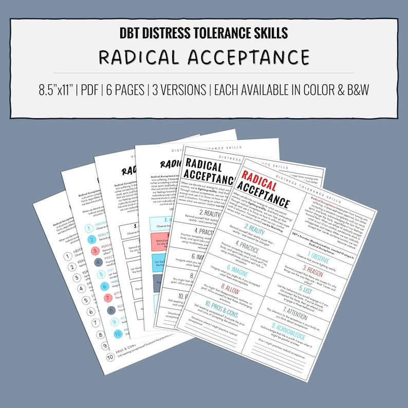 Radical Acceptance DBT Distress Tolerance Handouts - Etsy