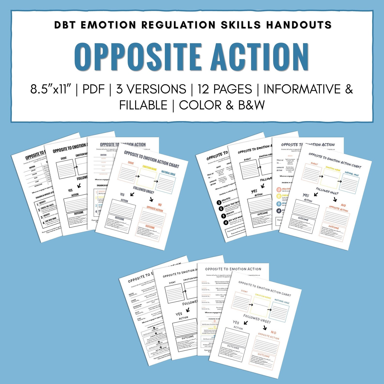 Opposite Action DBT Skill Handouts - Etsy