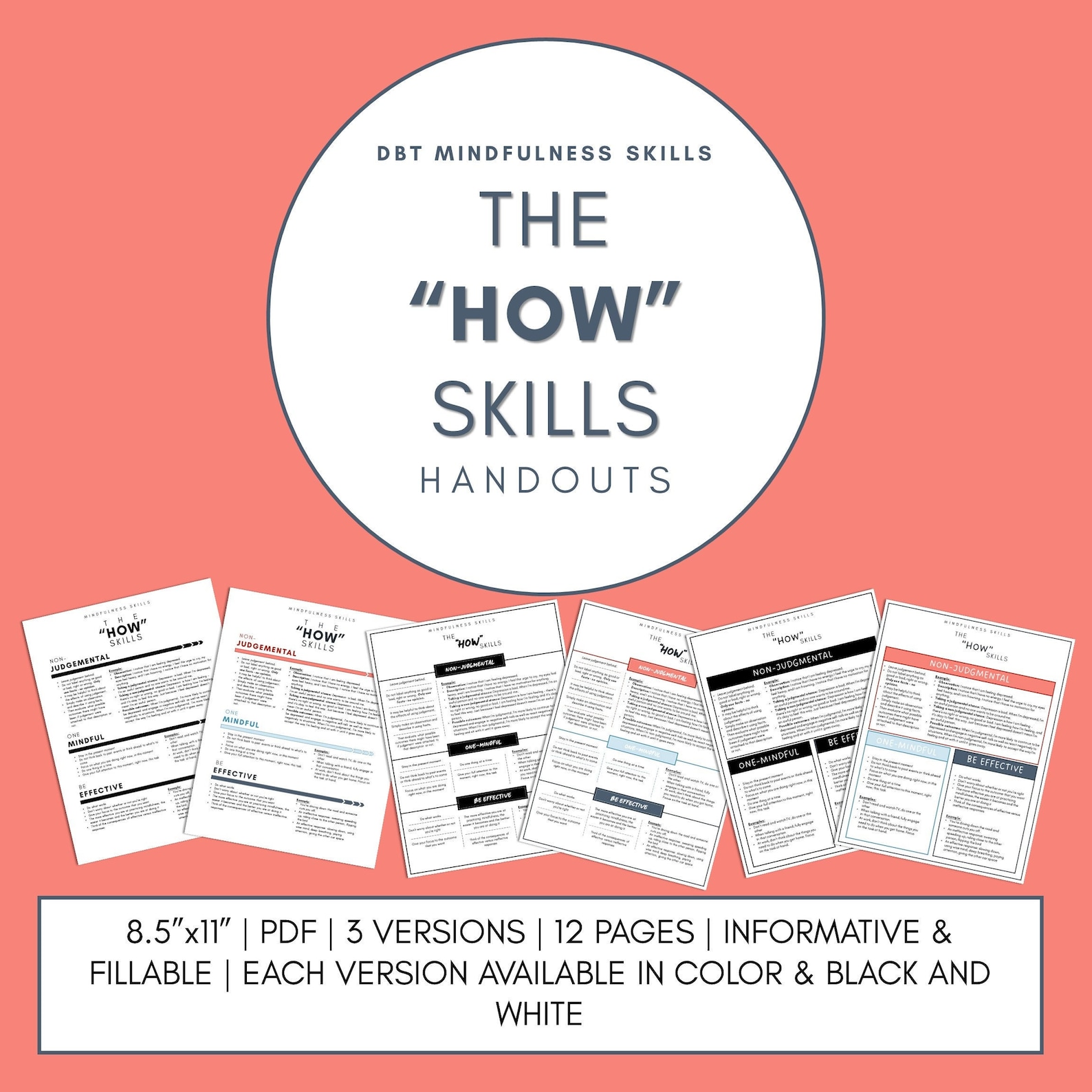 DBT Mindfulness "how" Skills Handouts - Etsy