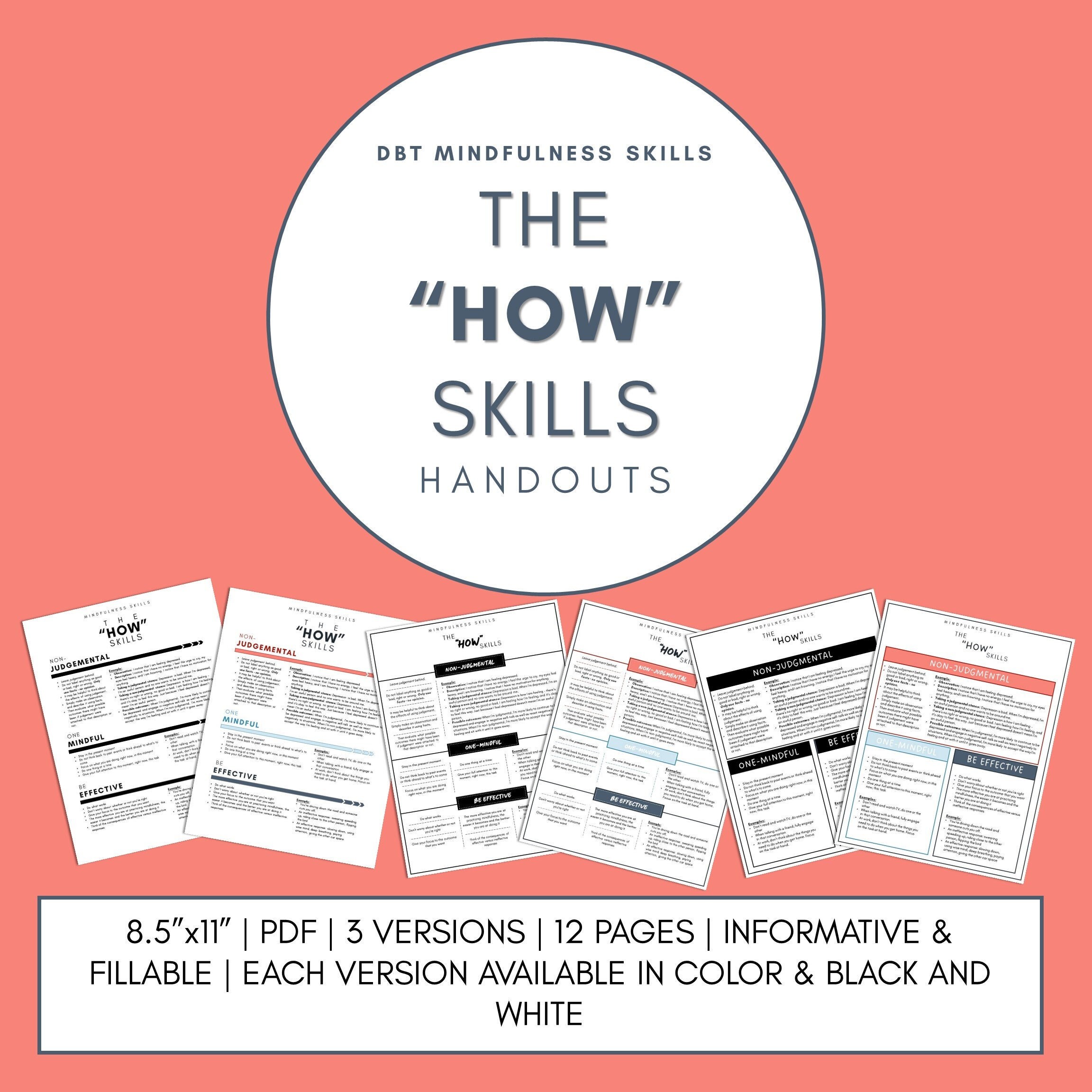 DBT Mindfulness "how" Skills Handouts - Etsy