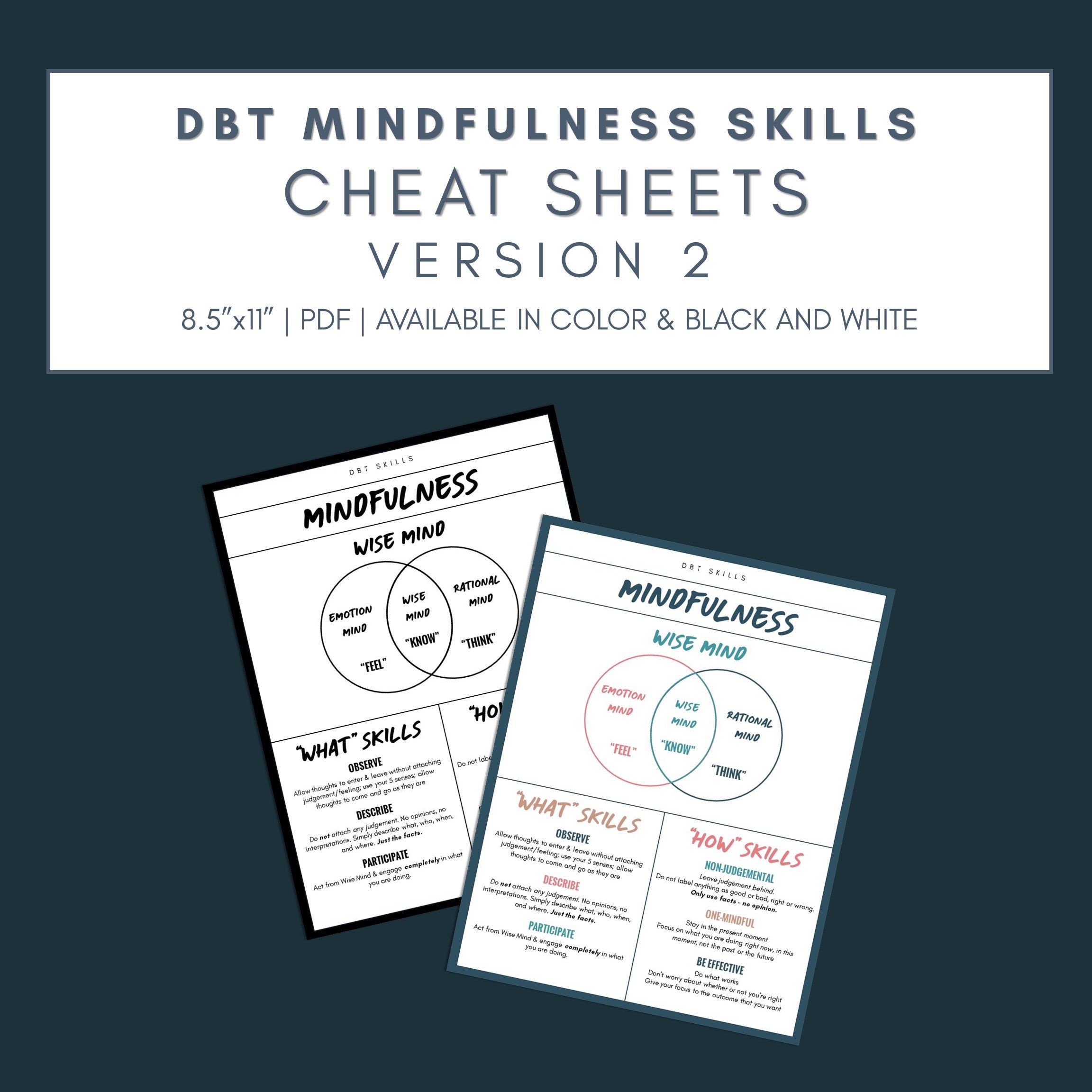 DBT Mindfulness Skills Cheat Sheets - Etsy