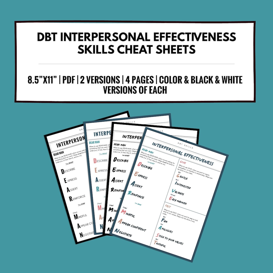 DBT Interpersonal Effectiveness Skills Cheat Sheets - Etsy