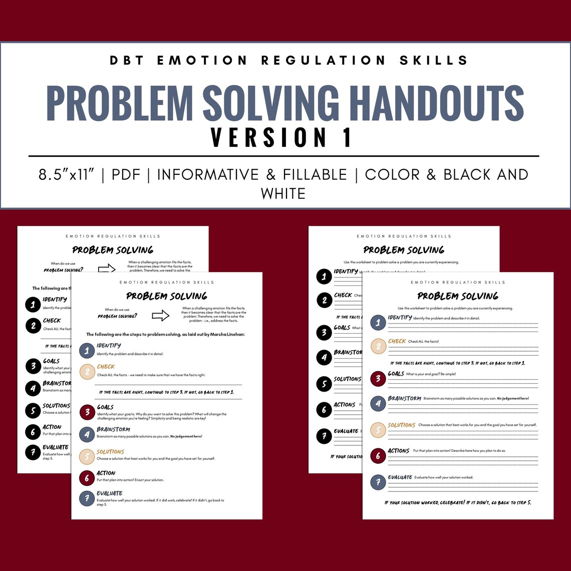 Problem Solving DBT Skill Handouts - Etsy