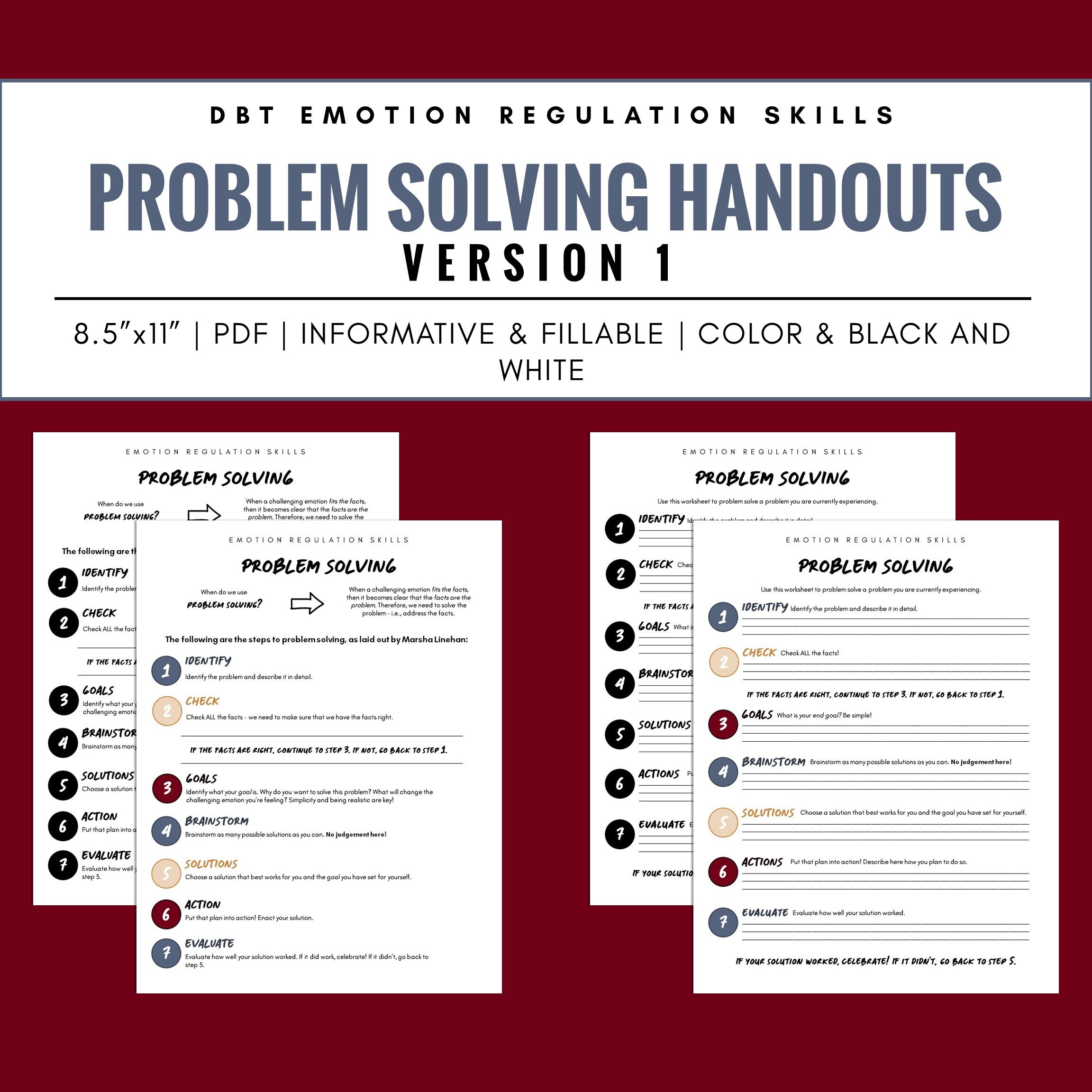 Problem Solving DBT Skill Handouts - Etsy