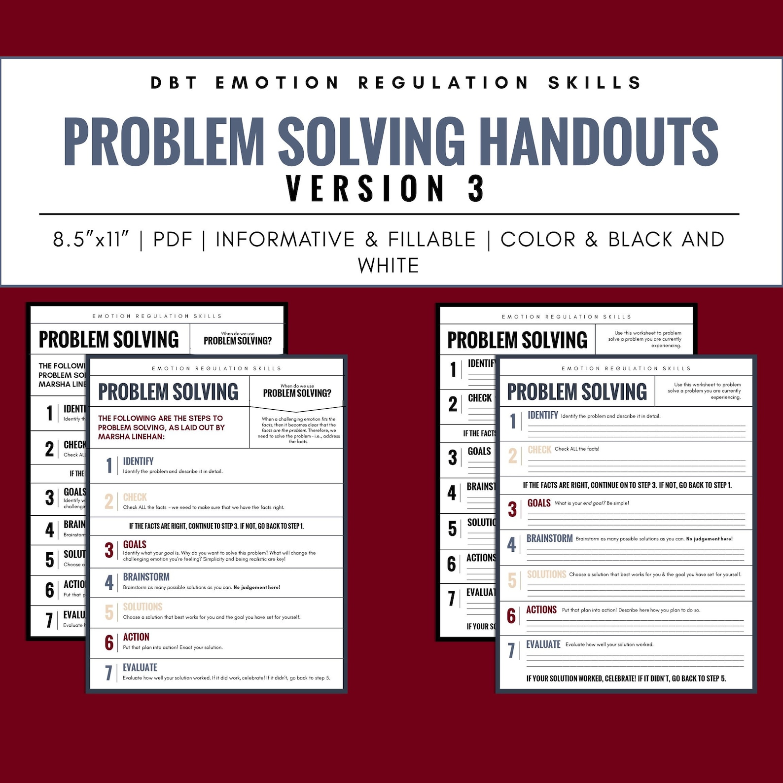 Problem Solving DBT Skill Handouts - Etsy