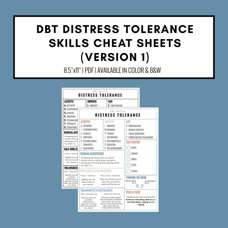 Distress Tolerance DBT Skills Cheat Sheets - Etsy