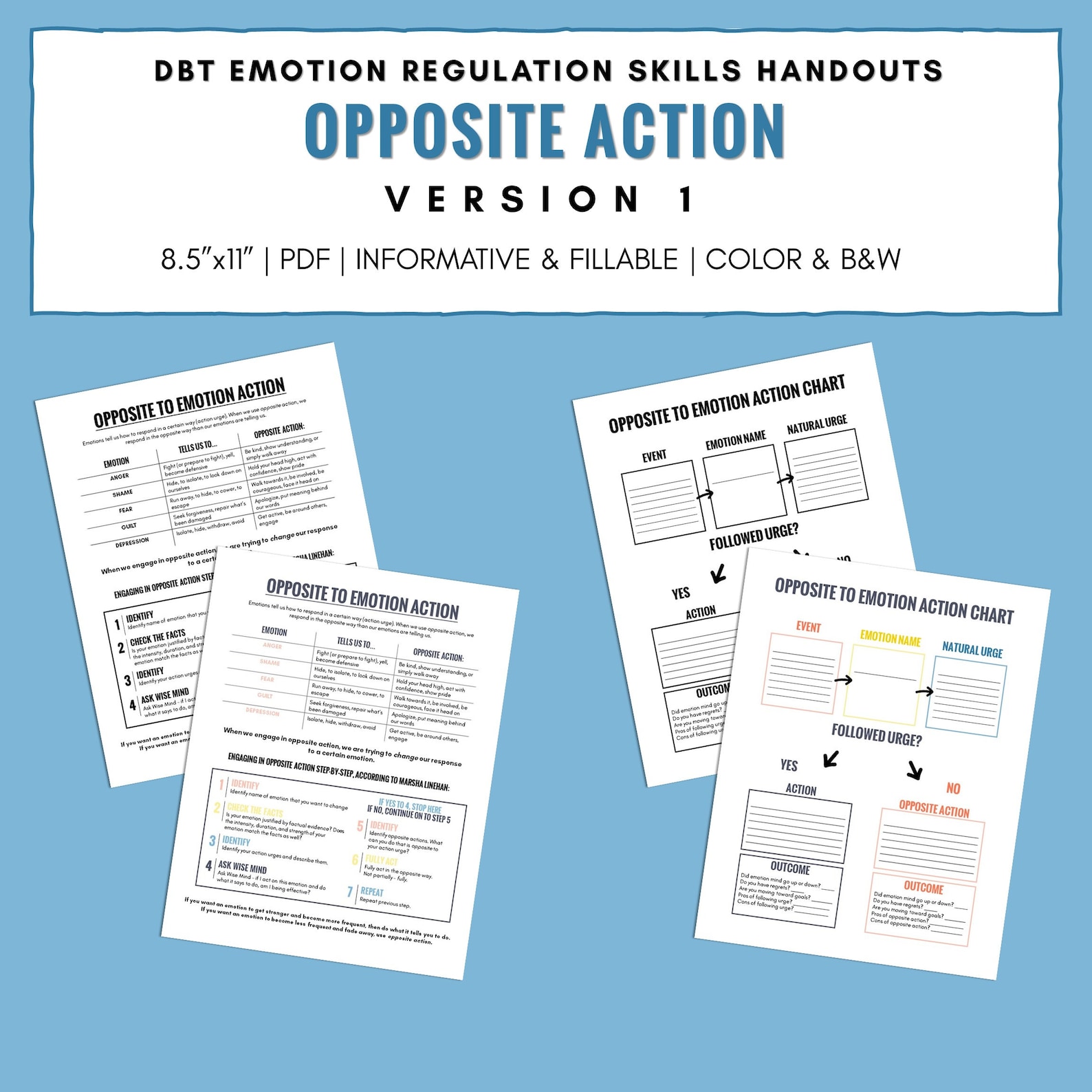 Opposite Action DBT Skill Handouts - Etsy