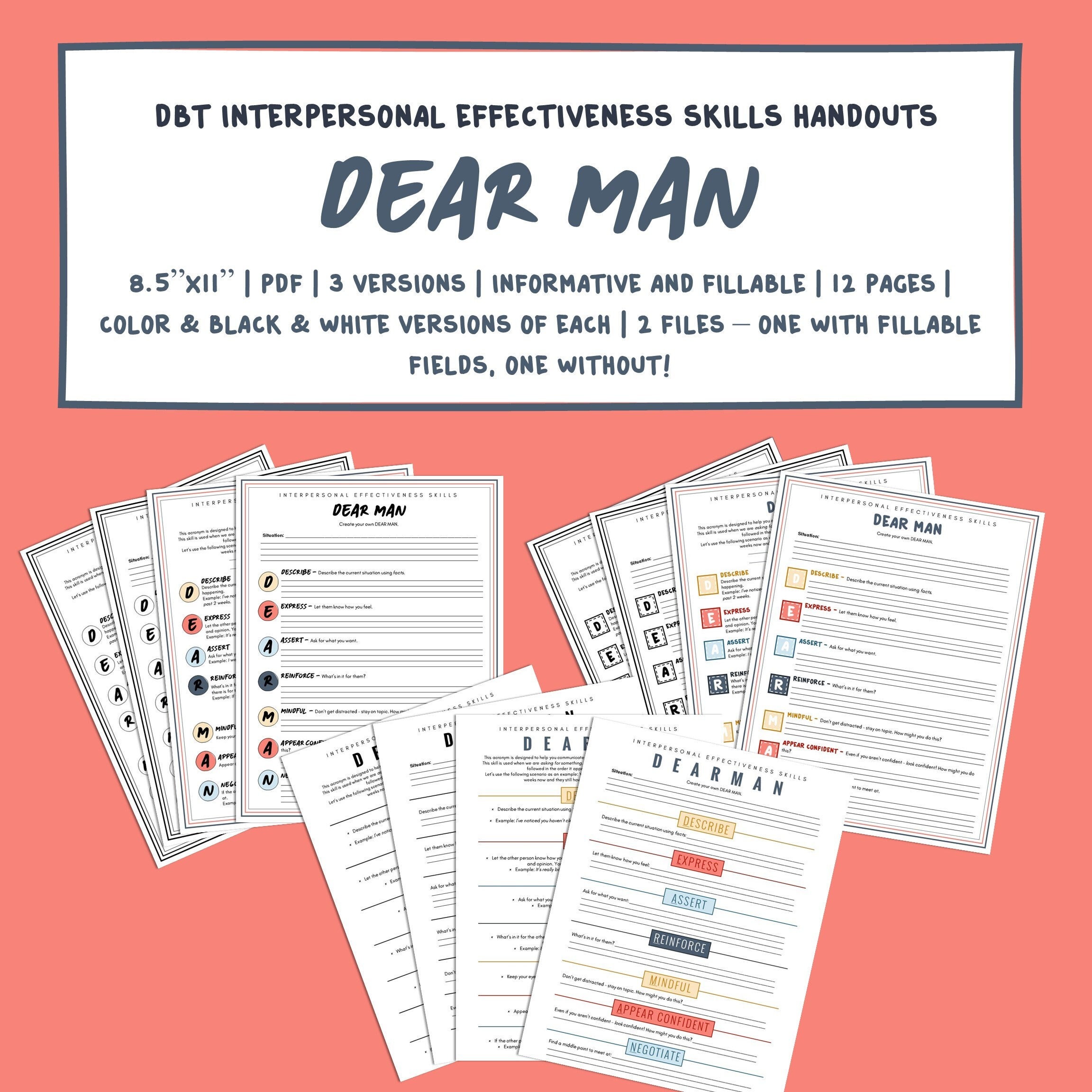 DEAR MAN DBT Interpersonal Effectiveness Skill Handouts - Etsy