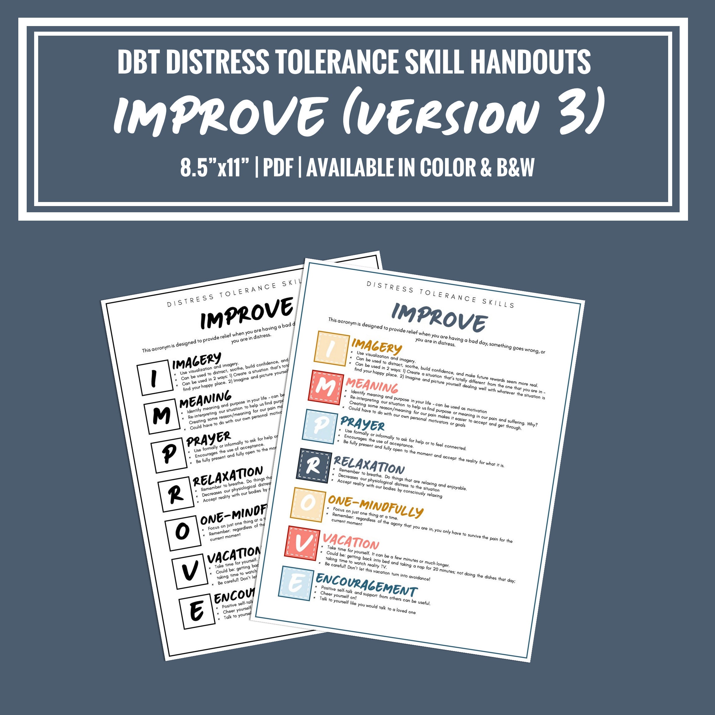 IMPROVE DBT Distress Tolerance Handout - Etsy