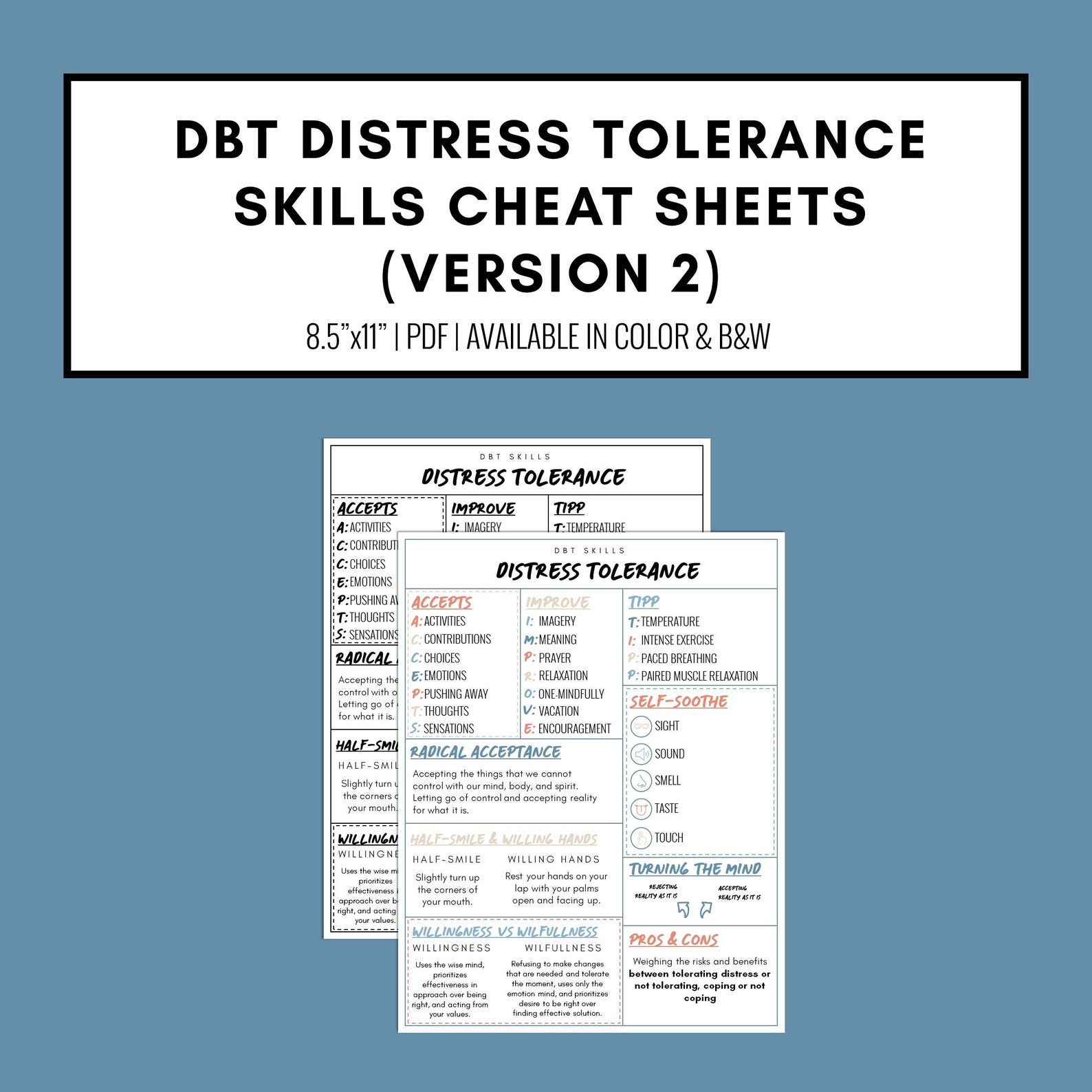 Distress Tolerance DBT Skills Cheat Sheets - Etsy