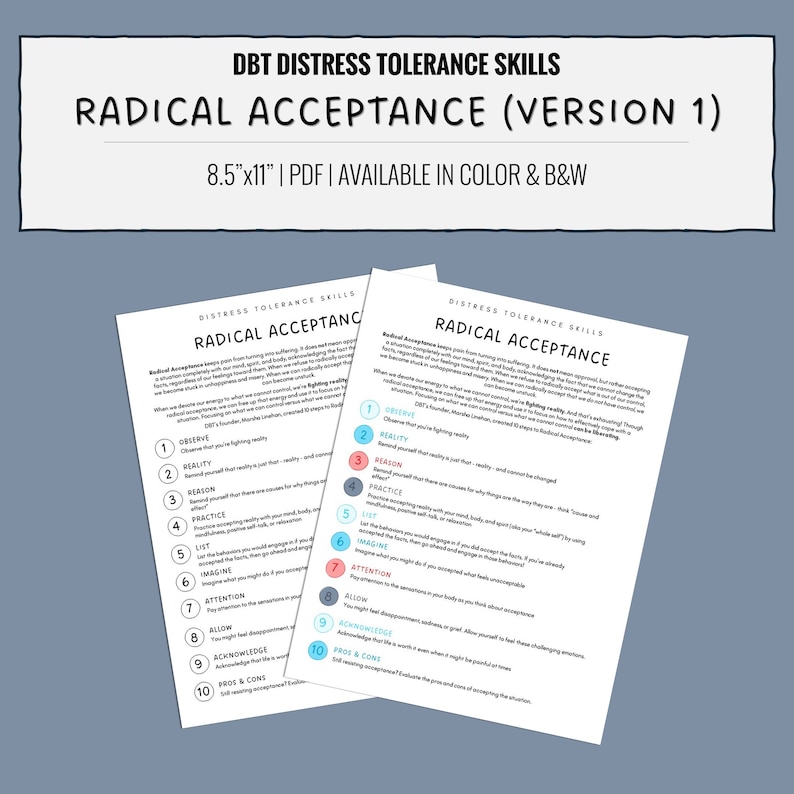Radical Acceptance DBT Distress Tolerance Handouts - Etsy