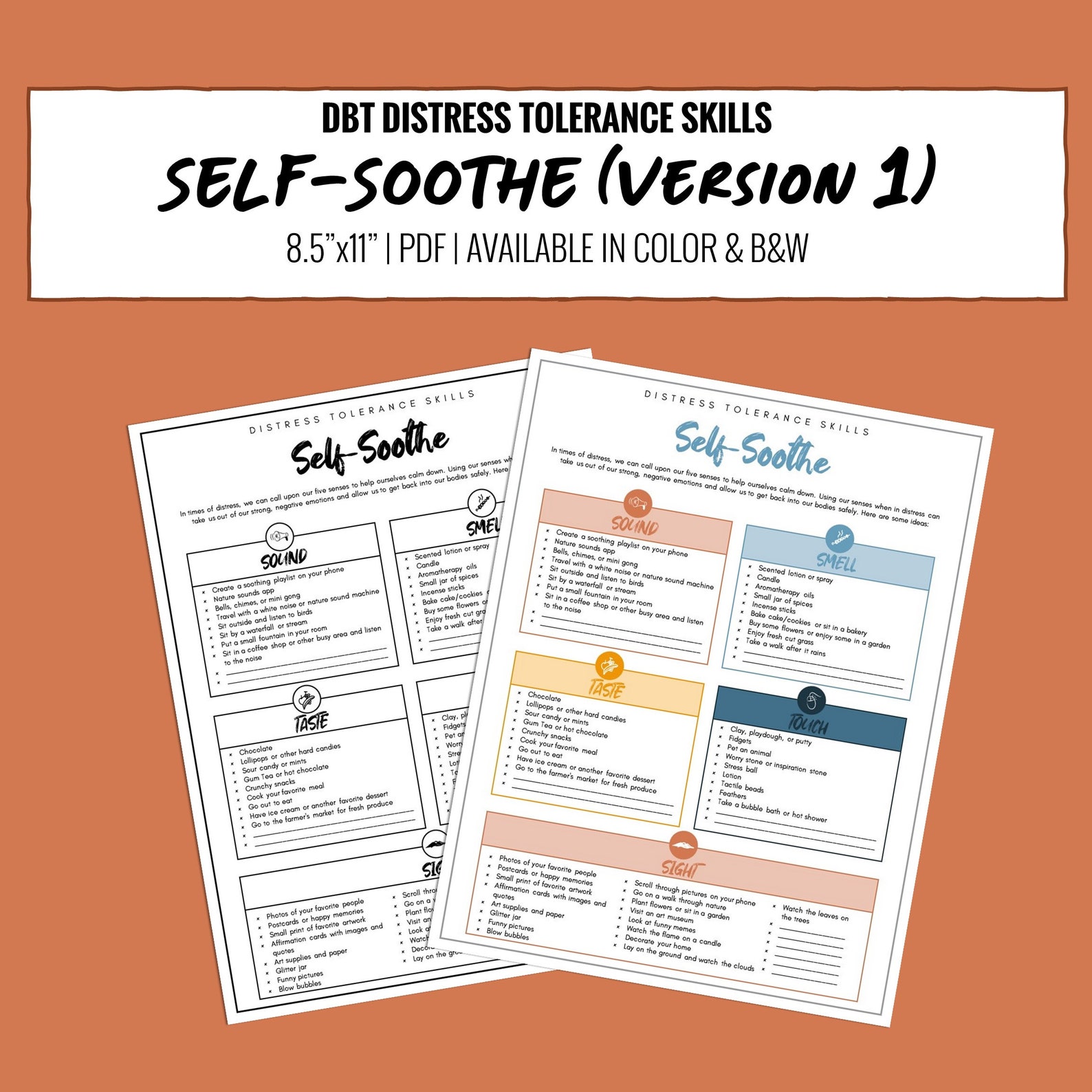 Self-soothe Distress Tolerance DBT Skill Handouts - Etsy