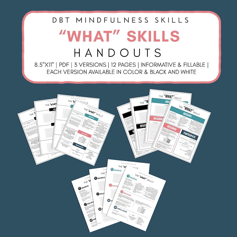 The "what" Skills DBT Mindfulness Handouts - Etsy