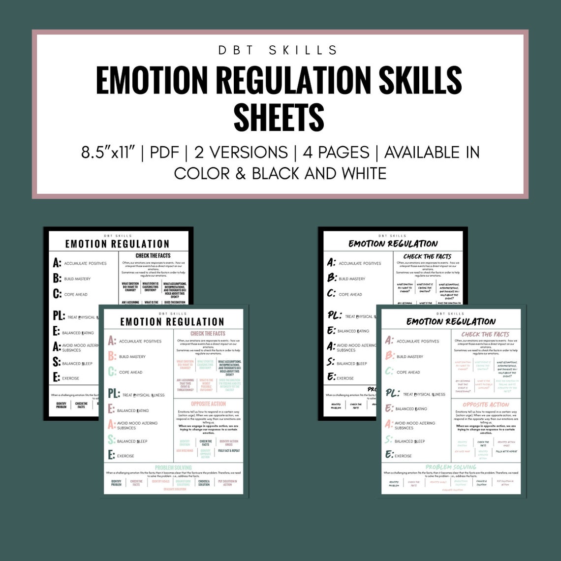 Emotion Regulation DBT Skills Sheets - Etsy