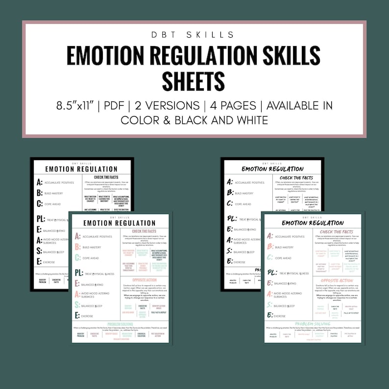 Emotion Regulation DBT Skills Sheets - Etsy