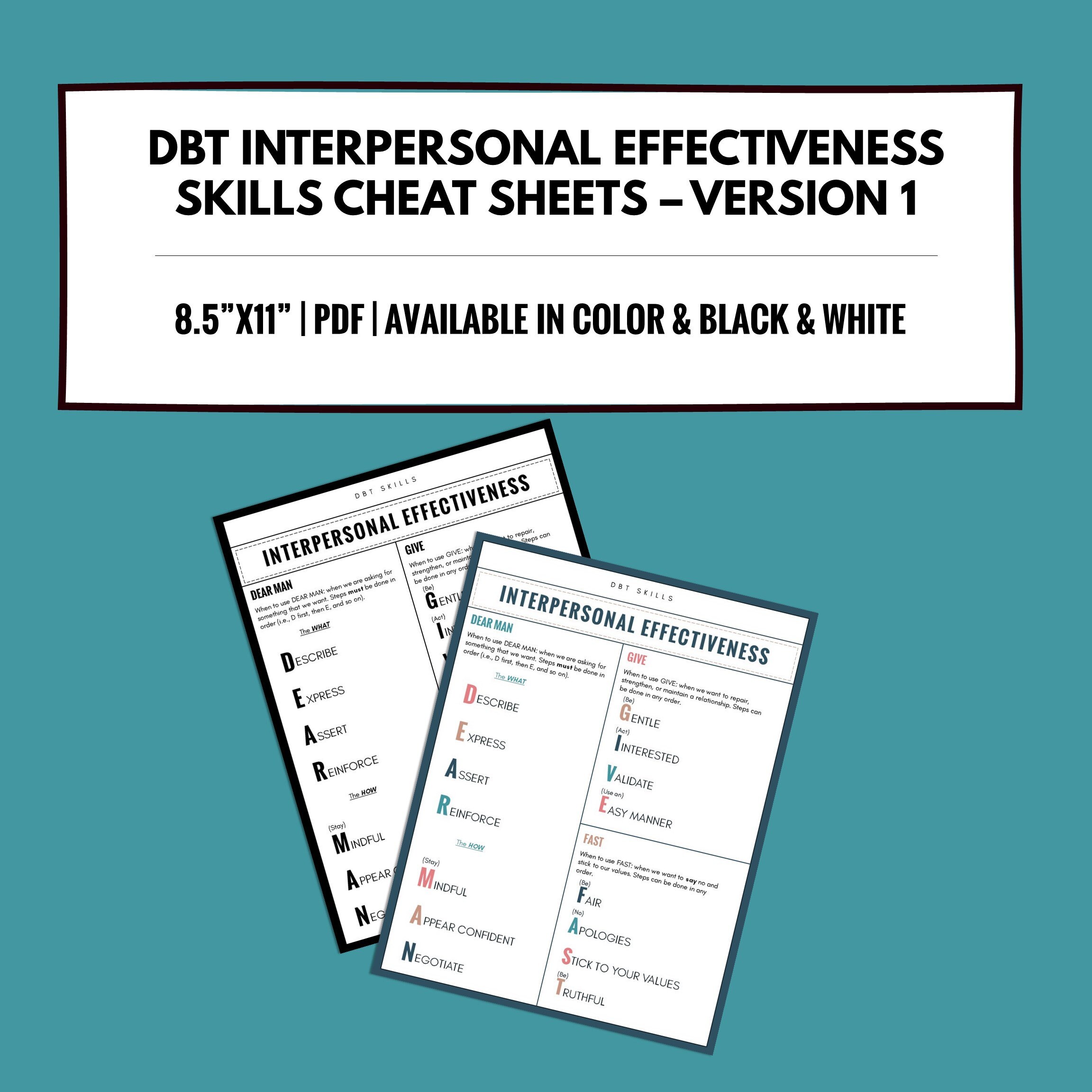 DBT Interpersonal Effectiveness Skills Cheat Sheets - Etsy