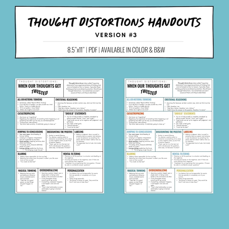 Thought Distortions (cognitive Distortions) Handouts - Etsy