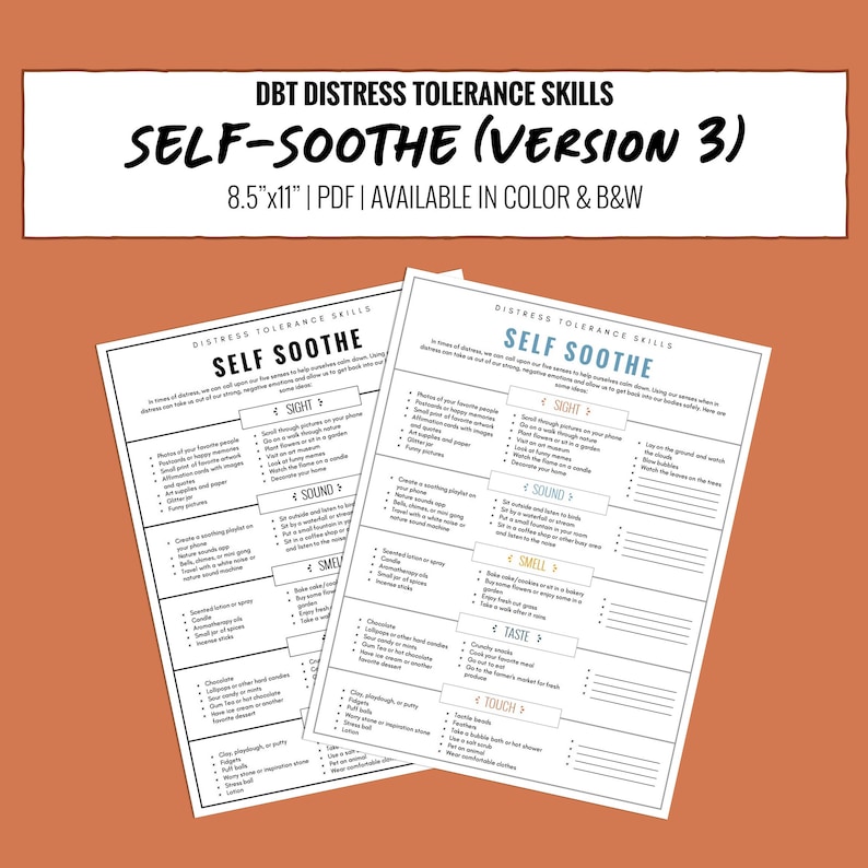 Self-soothe Distress Tolerance DBT Skill Handouts - Etsy