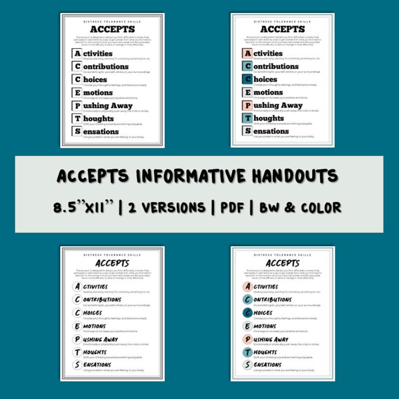 ACCEPTS Distress Tolerance DBT Skill Handout - Etsy