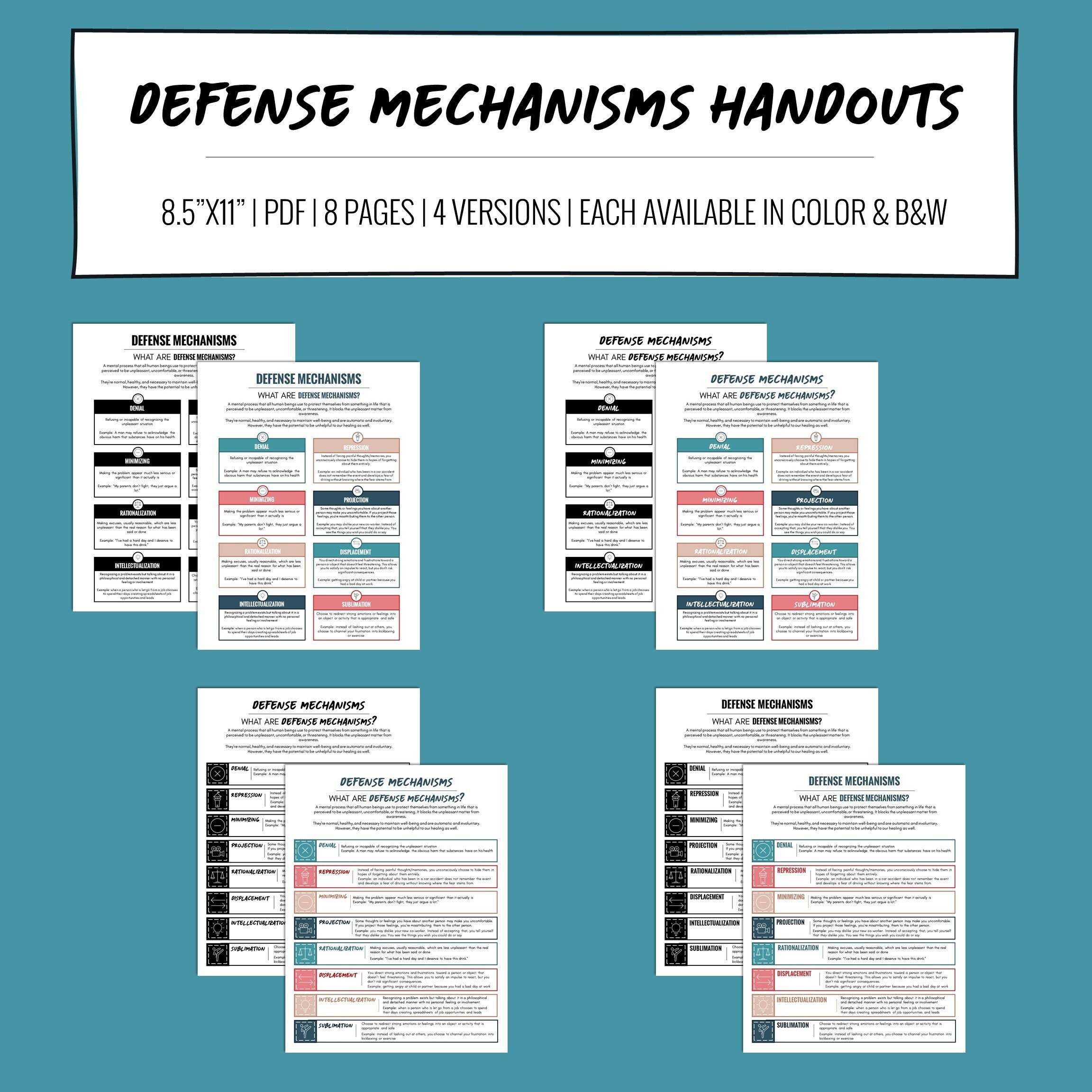 Defense Mechanisms Handouts - Etsy