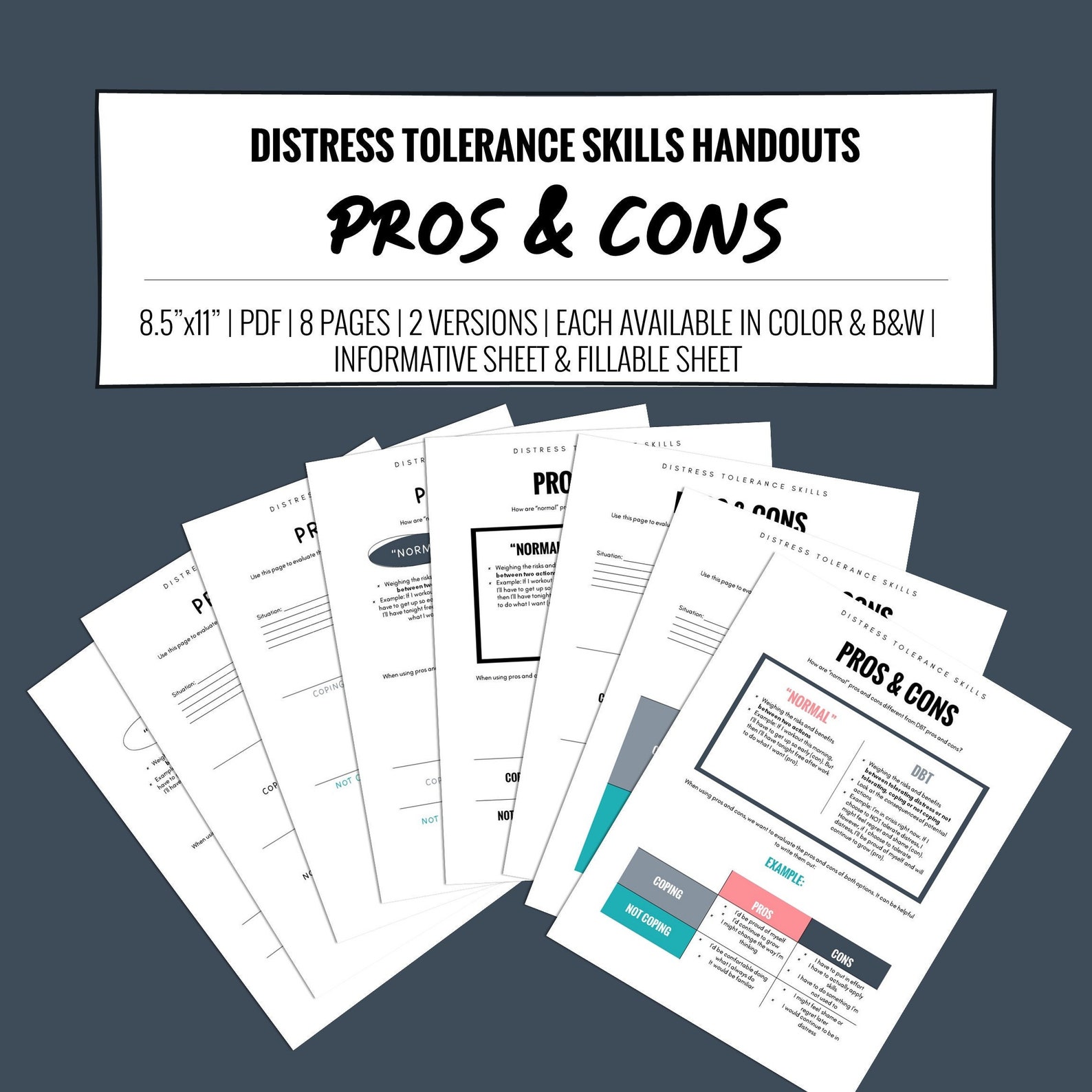 Pros & Cons Distress Tolerance Handouts - Etsy