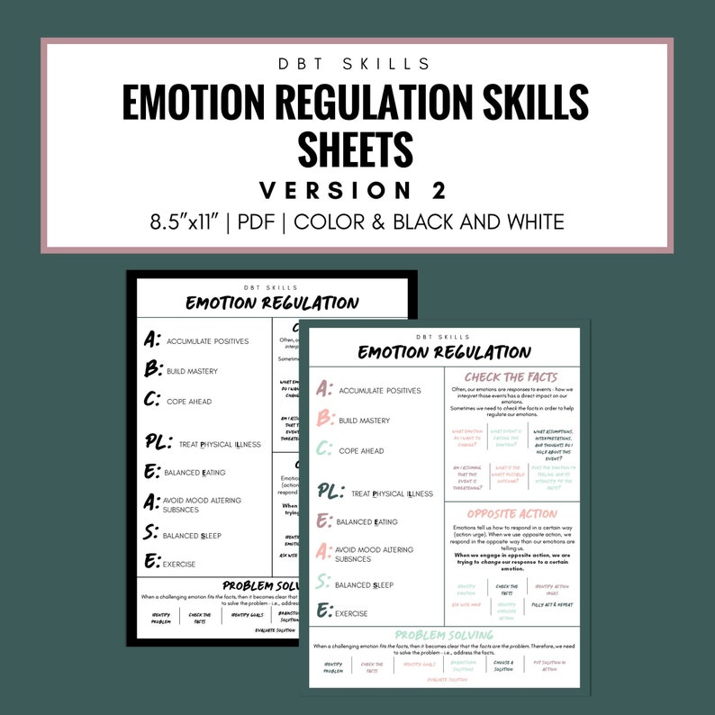 Emotion Regulation DBT Skills Sheets - Etsy