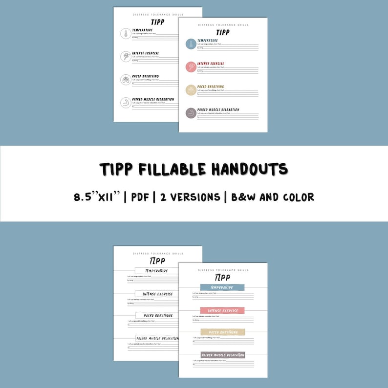 TIPP DBT Distress Tolerance Skill Handouts - Etsy