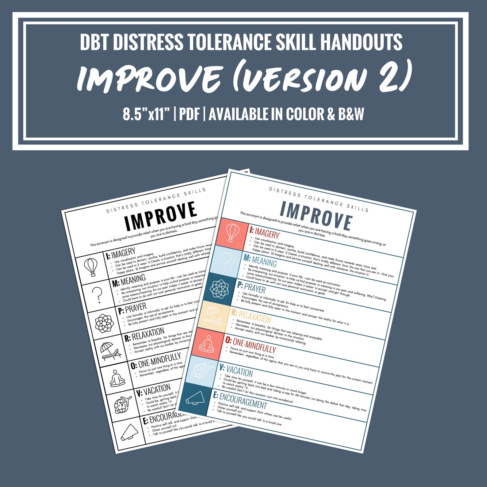 IMPROVE DBT Distress Tolerance Handout - Etsy