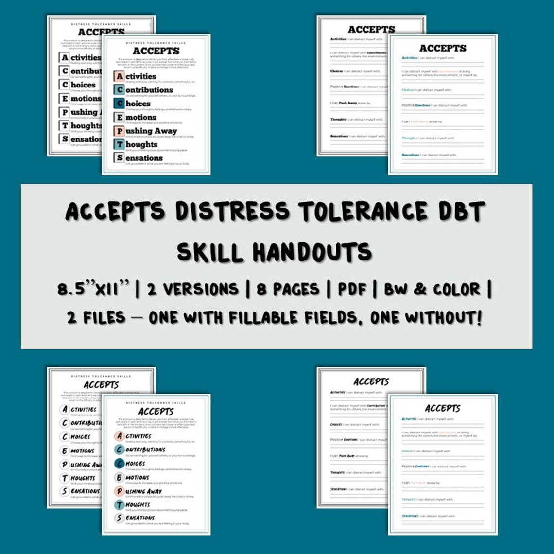 ACCEPTS Distress Tolerance DBT Skill Handout - Etsy