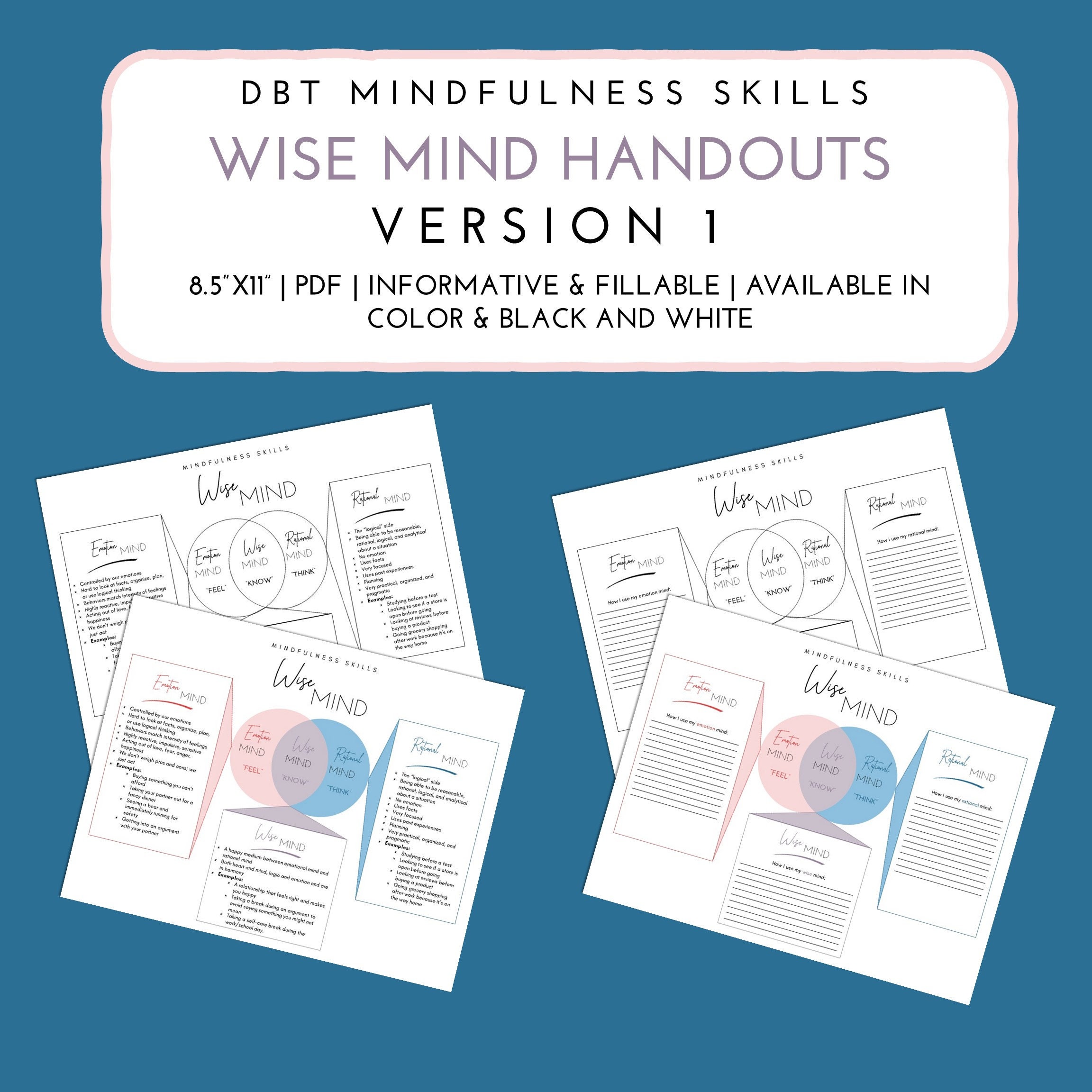 Wise Mind DBT Skill Handouts - Etsy