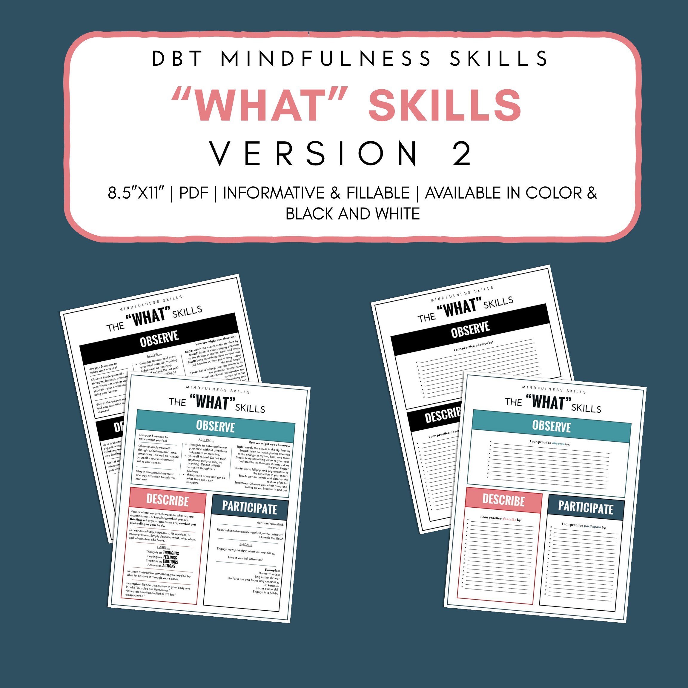 The what Skills DBT Mindfulness Handouts - Etsy