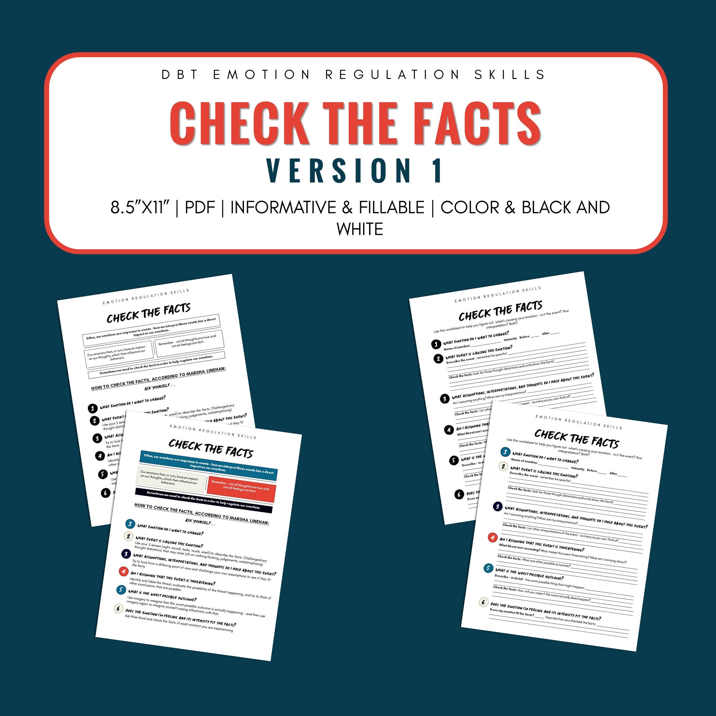 Check the Facts DBT Emotion Regulation Handouts - Etsy