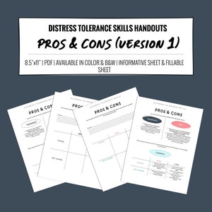 Pros & Cons Distress Tolerance Handouts - Etsy