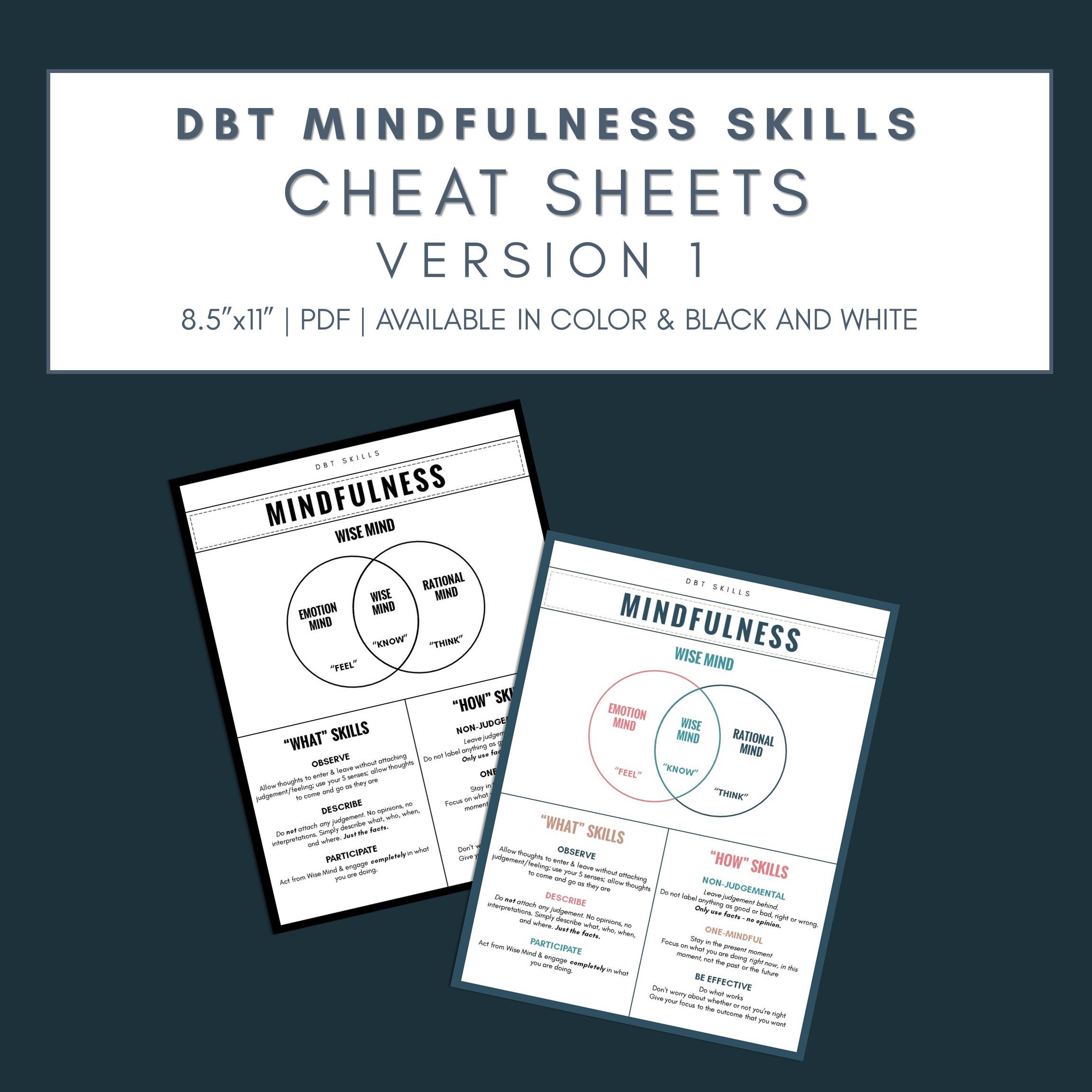 DBT Mindfulness Skills Cheat Sheets - Etsy DBT Mindfulness Skills Cheat Sheets - Etsy