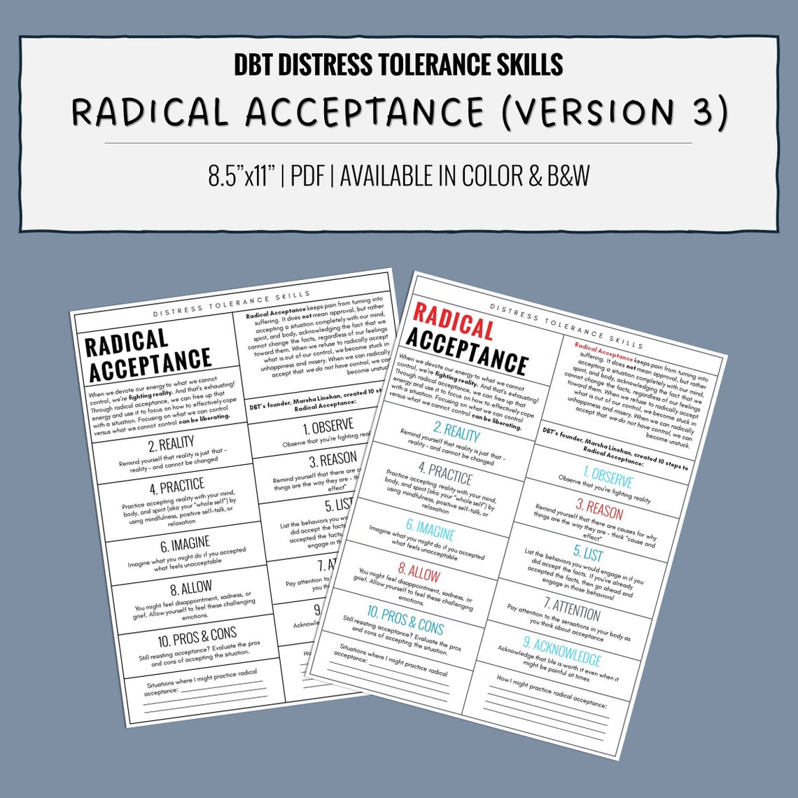 Radical Acceptance DBT Distress Tolerance Handouts - Etsy