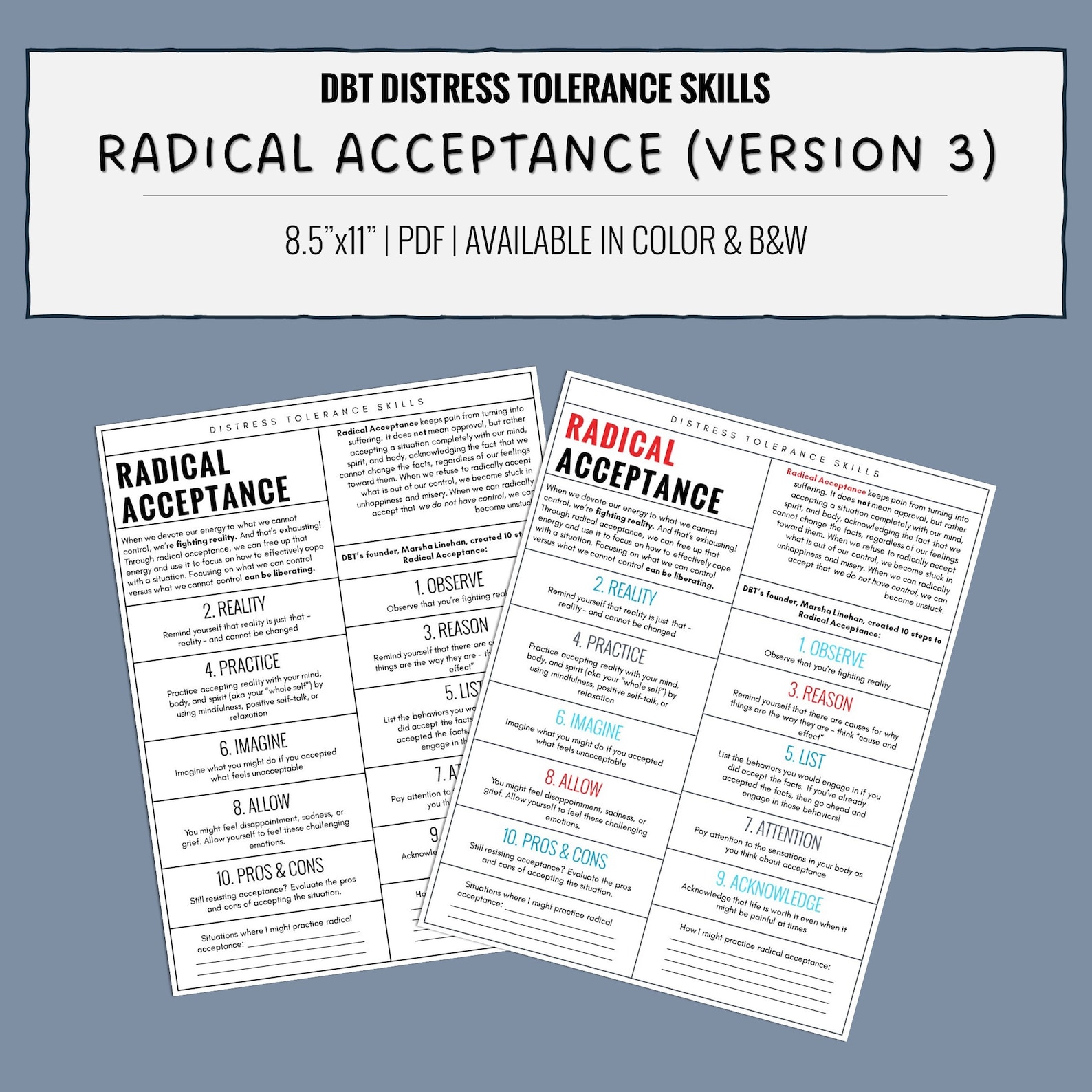 Radical Acceptance DBT Distress Tolerance Handouts - Etsy