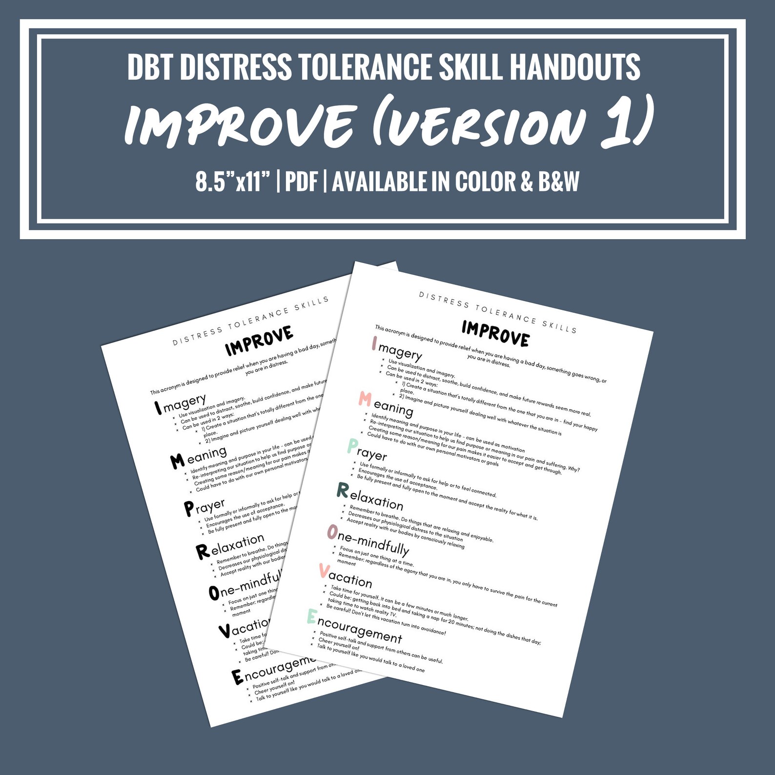 IMPROVE DBT Distress Tolerance Handout - Etsy