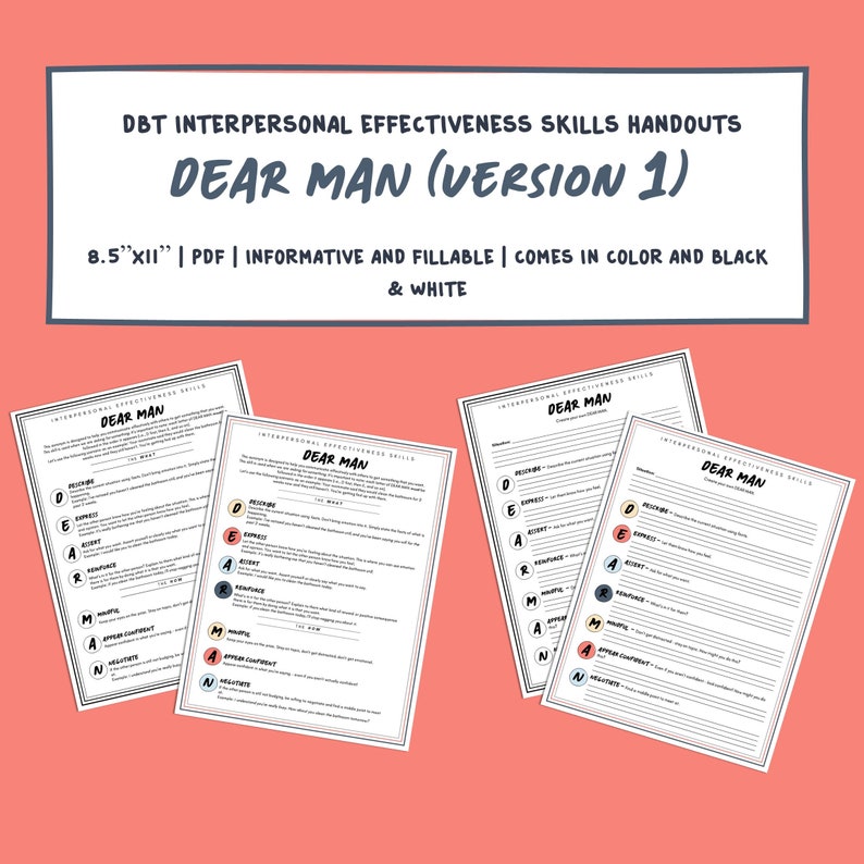 DEAR MAN DBT Interpersonal Effectiveness Skill Handouts - Etsy